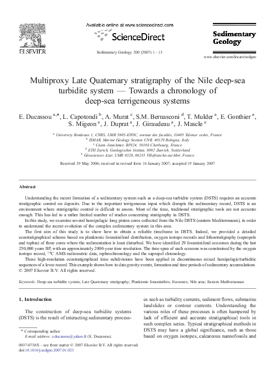 Pdf Multiproxy Late Quaternary Stratigraphy Of The Nile Deep Sea Turbidite System — Towards A