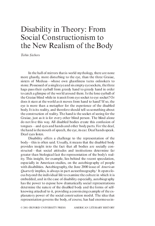 (PDF) Disability in Theory: From Social Constructionism to the New ...