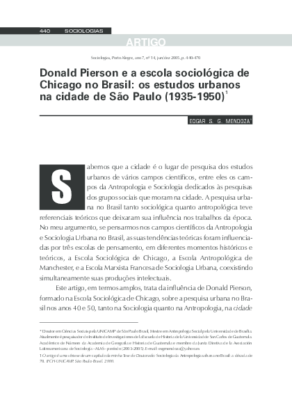 (PDF) Donald Pierson e a Escola de Chicago no Brasil