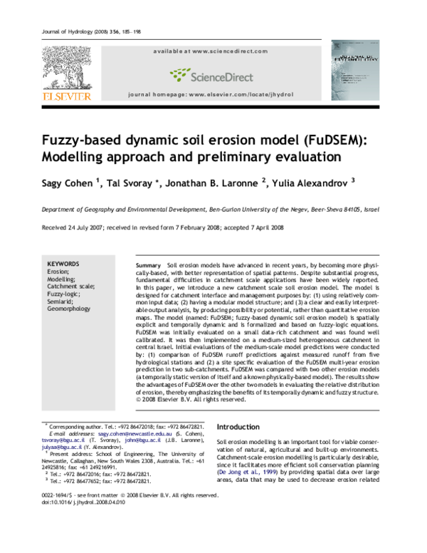 (PDF) Fuzzy-based dynamic soil erosion model (FuDSEM): Modelling approach and preliminary evaluation