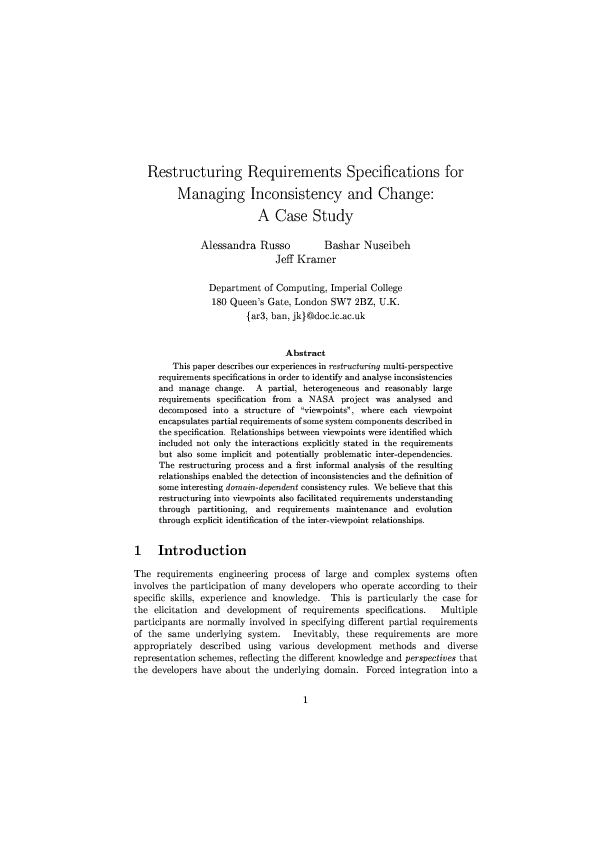 (PDF) Restructuring requirements specifications for managing inconsistency and change: A case study