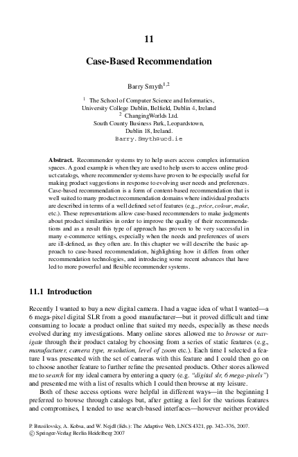 (PDF) Case-based recommendation