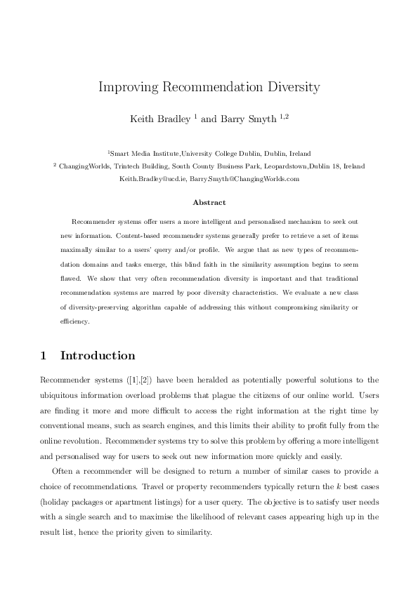 (PDF) Improving recommendation diversity