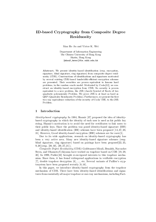 (PDF) ID-Based cryptography from composite degree residuosity