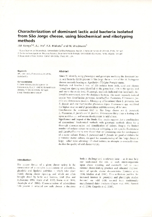 (PDF) Characterization of dominant lactic acid bacteria isolated from São Jorge cheese, using ...