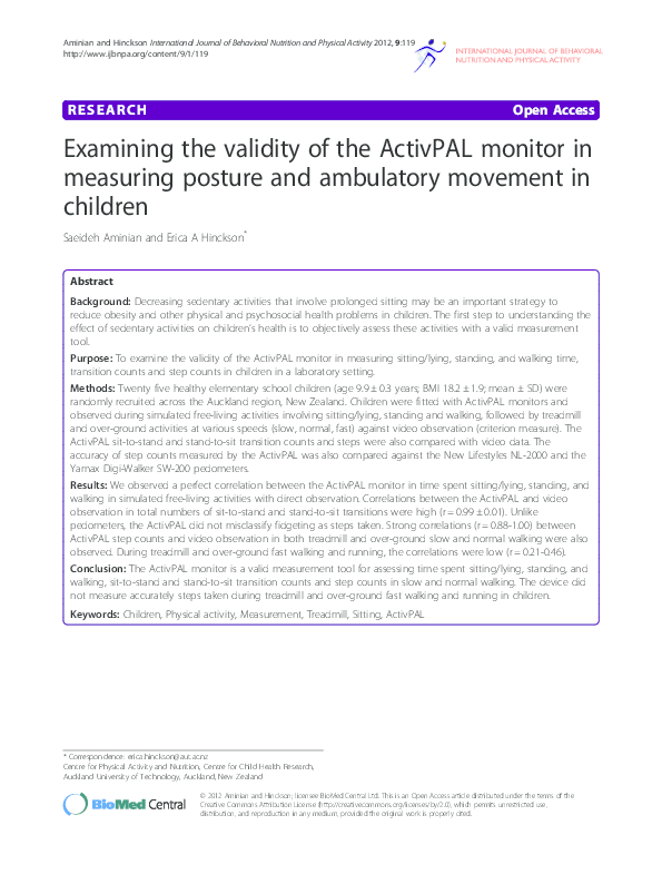 (PDF) Examining the validity of the ActivPAL monitor in measuring ...