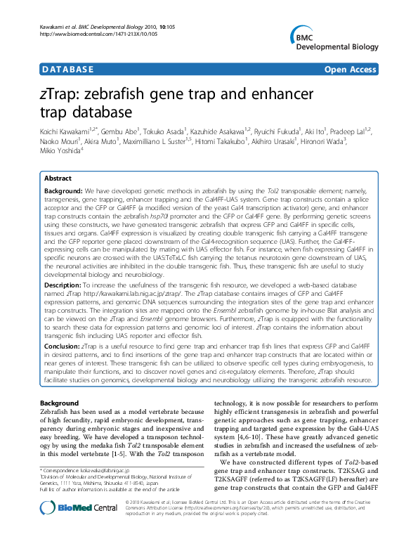 (PDF) zTrap: zebrafish gene trap and enhancer trap database