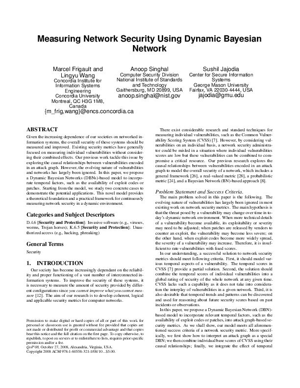 Pdf Measuring Network Security Using Dynamic Bayesian Network