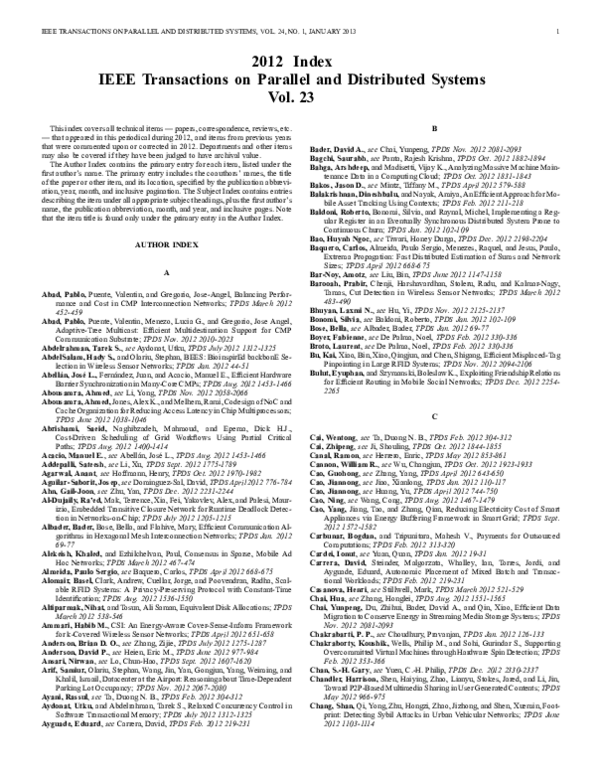 Pdf 2012 Index Ieee Transactions On Parallel And Distributed Systems Vol 23 David A Bader