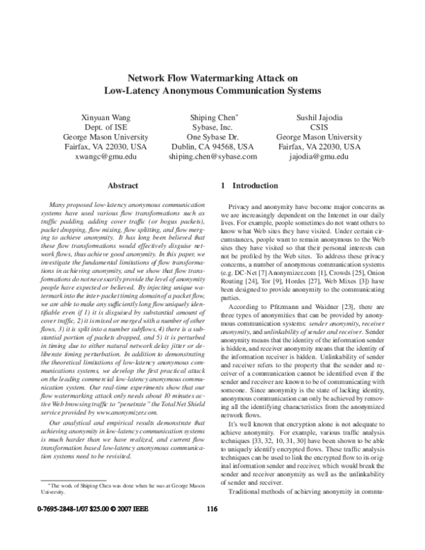 (PDF) Network flow watermarking attack on low-latency anonymous communication systems