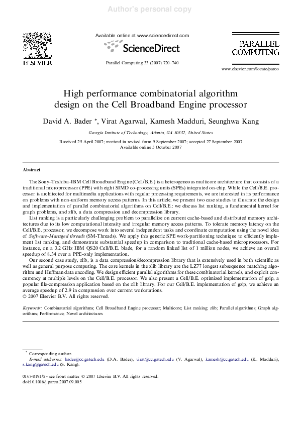 (PDF) High performance combinatorial algorithm design on the Cell Broadband Engine processor