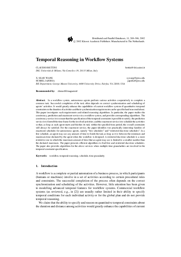 (PDF) Temporal reasoning in workflow systems