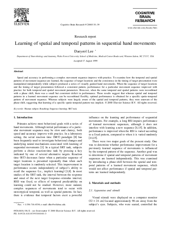 (PDF) Learning of spatial and temporal patterns in sequential hand movements