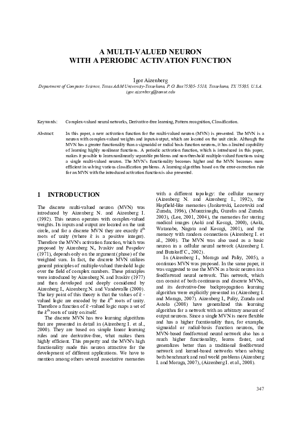 (PDF) Multi-Valued Neuron with a Periodic Activation Function