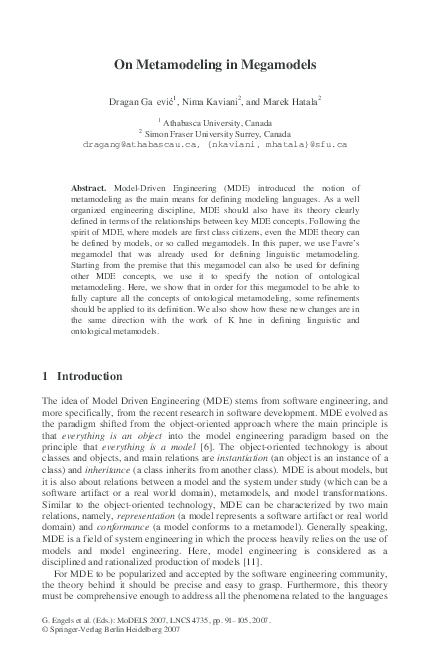 (PDF) On metamodeling in megamodels