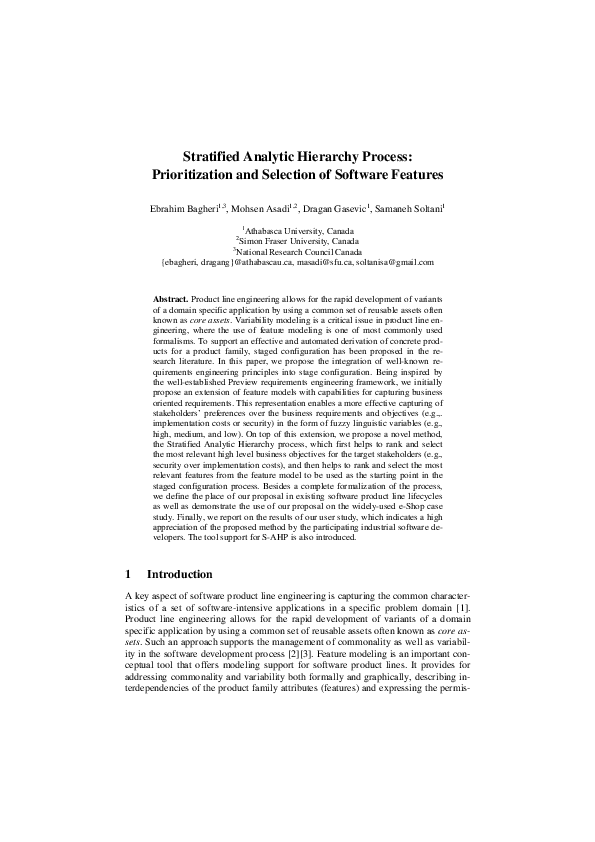 (PDF) Stratified analytic hierarchy process: Prioritization and selection of software features