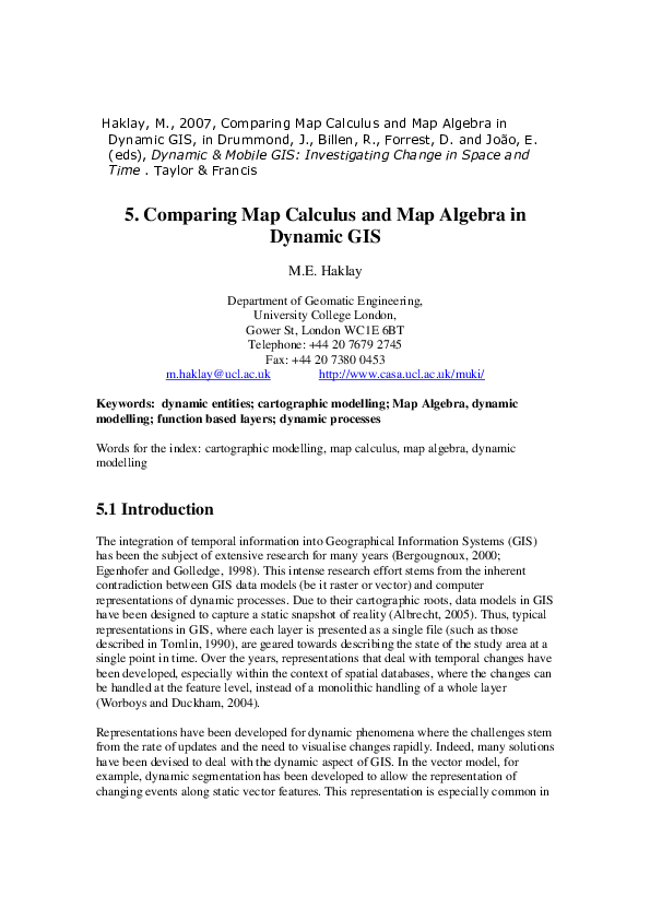 Pdf Comparing Map Calculus And Map Algebra In Dynamic Gis