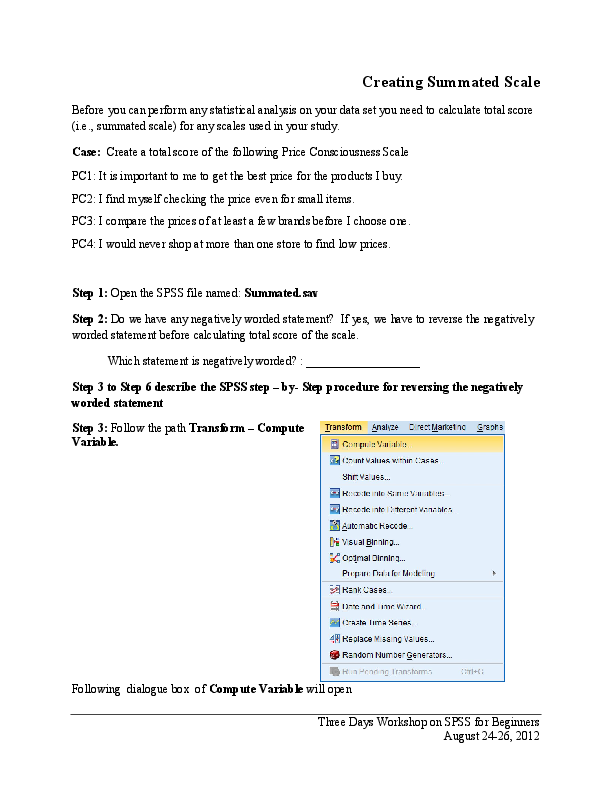 (PDF) Creating Summated Scale in SPSS