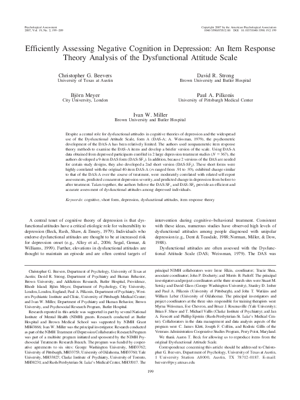 (PDF) Efficiently assessing negative cognition in depression: An item response theory analysis ...