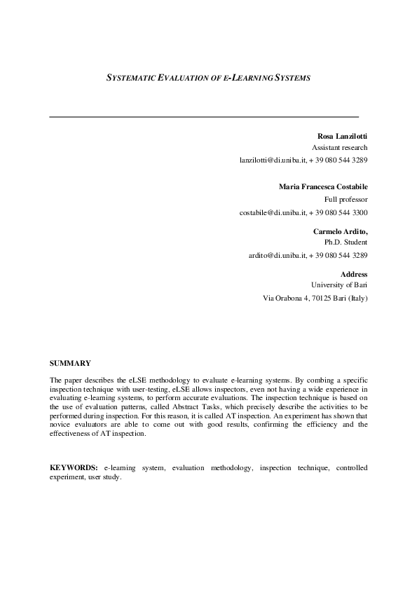 (PDF) Systematic Evaluation of E-Learning Systems