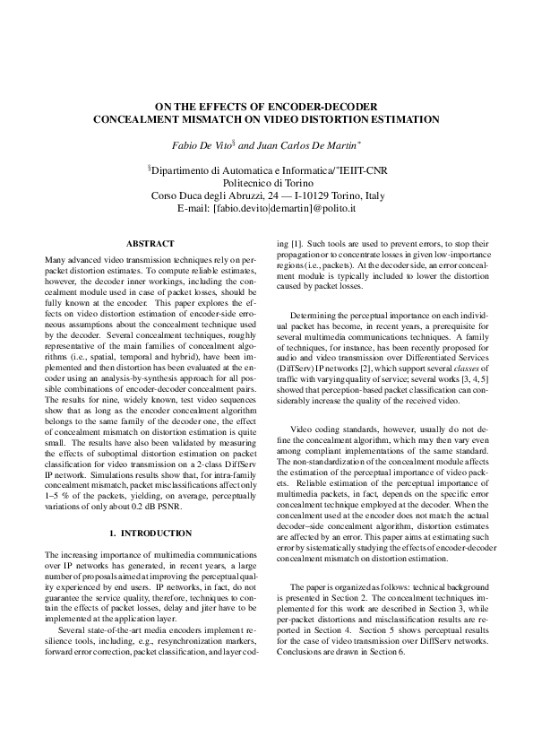 Pdf On The Effects Of Encoder Decoder Concealment Mismatch On Video Distortion Estimation