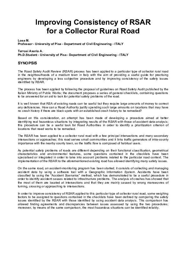 (PDF) Improving Consistency of RSAR for a Collector Rural Road