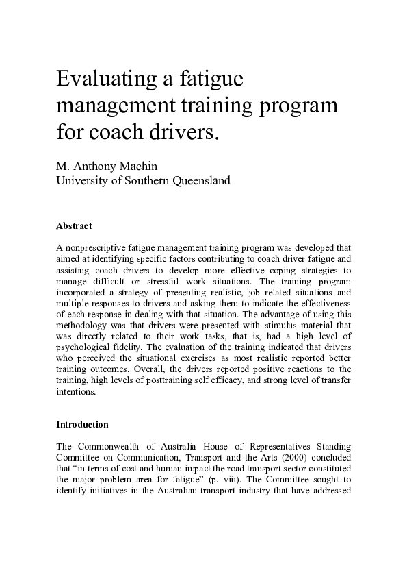 (PDF) Evaluating a fatigue management training program for coach drivers