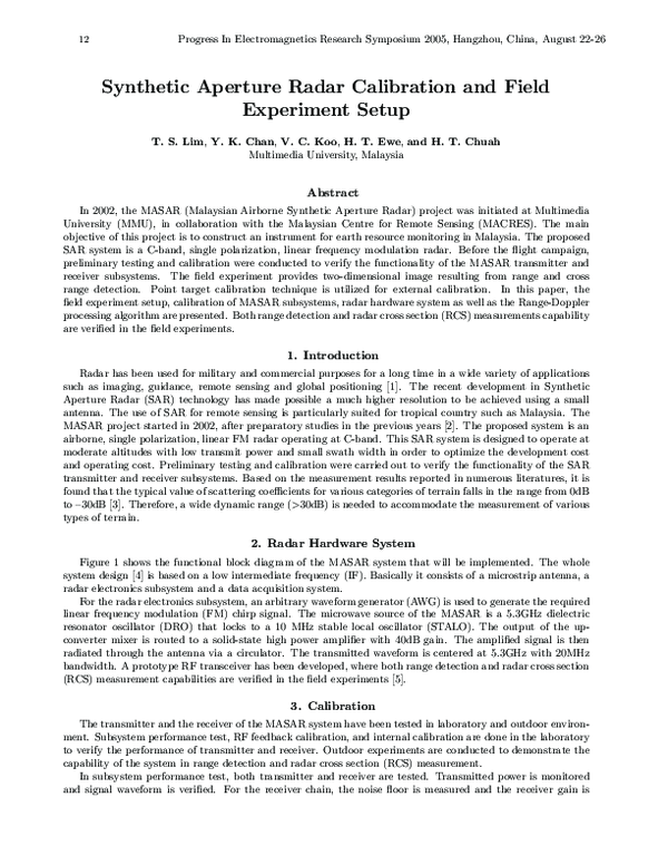 Pdf Synthetic Aperture Radar Calibration And Field Experiment Setup