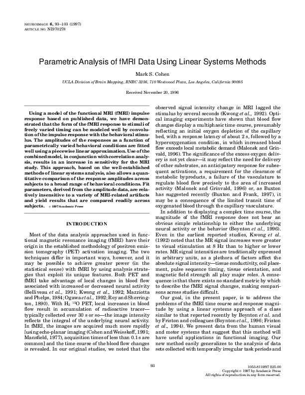 (PDF) Parametric analysis of fMRI data using linear systems methods