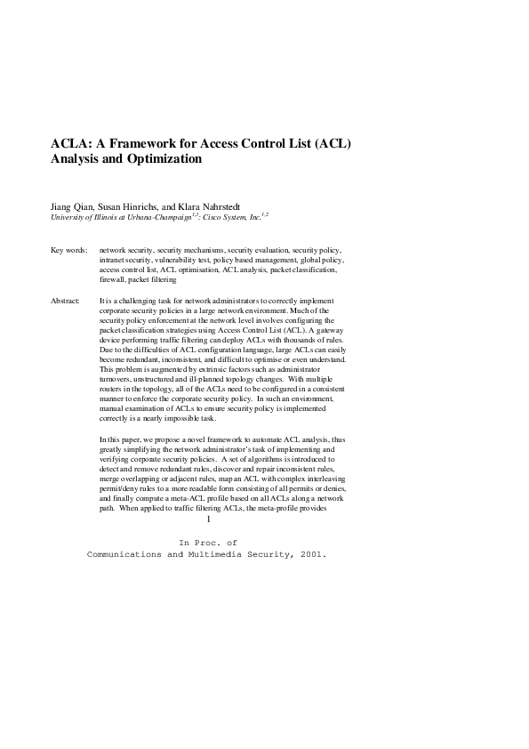 (PDF) ACLA: A framework for access control list (ACL) analysis and ...
