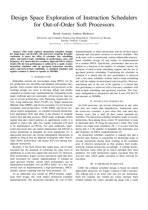 (PDF) Design space exploration of instruction schedulers for out-of-order soft processors