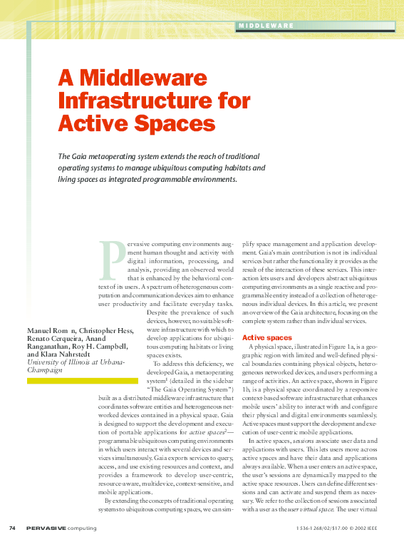 Pdf A Middleware Infrastructure For Active Spaces