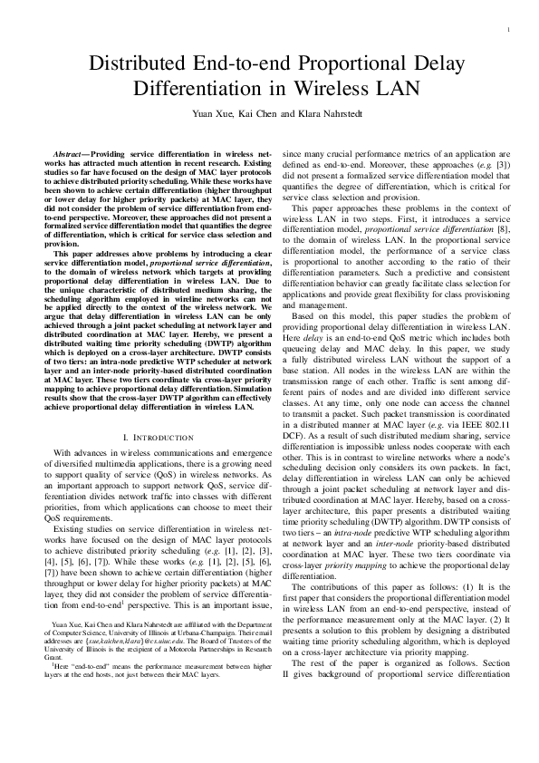 Pdf Distributed End To End Proportional Delay Differentiation In Wireless Lan