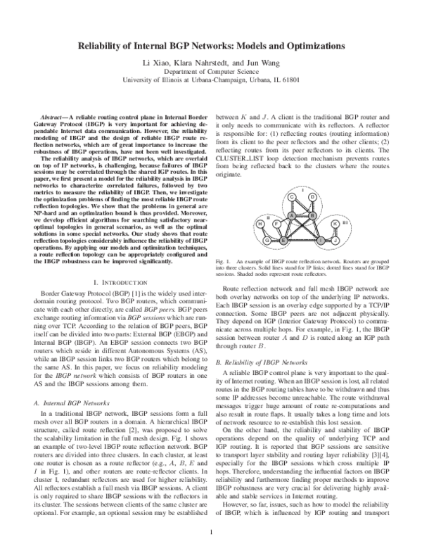 (PDF) Reliability of internal BGP networks: Models and optimizations