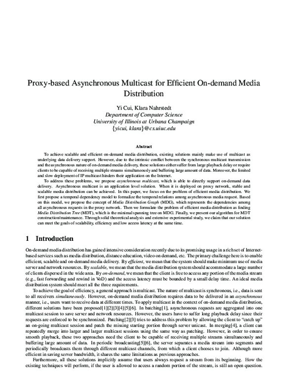 Pdf Proxy Based Asynchronous Multicast For Efficient On Demand Media Distribution