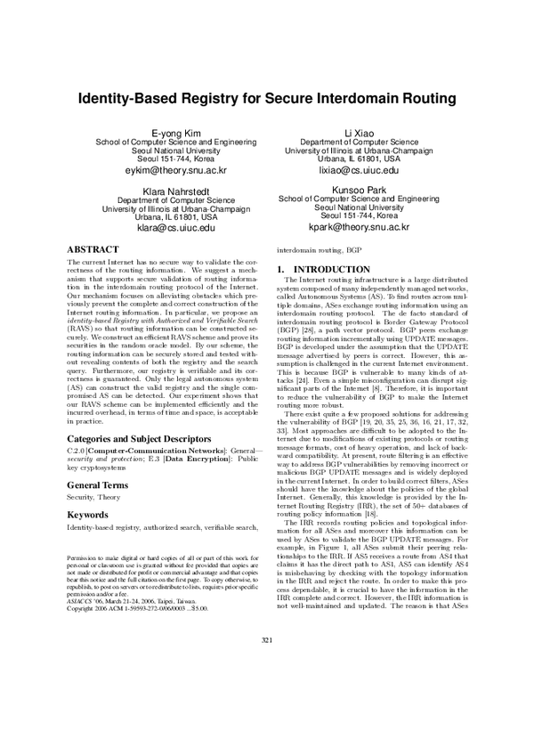 (PDF) Identity-based registry for secure interdomain routing