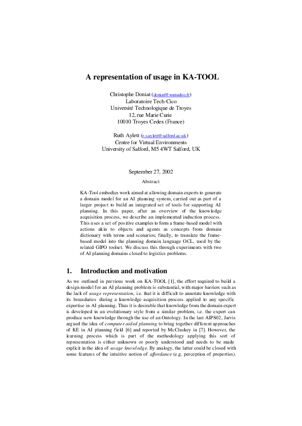 (PDF) A representation of usage in KA-TOOL | Ruth Aylett - Academia.edu