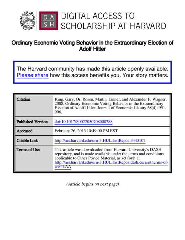 (PDF) Ordinary economic voting behavior in the extraordinary election ...
