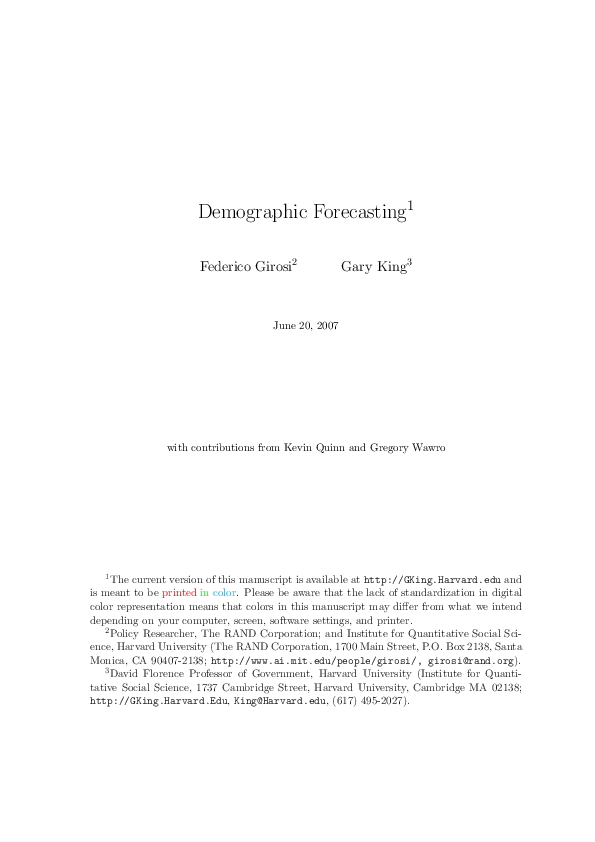 (PDF) Demographic forecasting