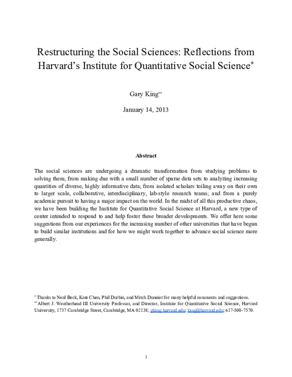 (PDF) Restructuring the Social Sciences: Reflections from Harvard’s ...