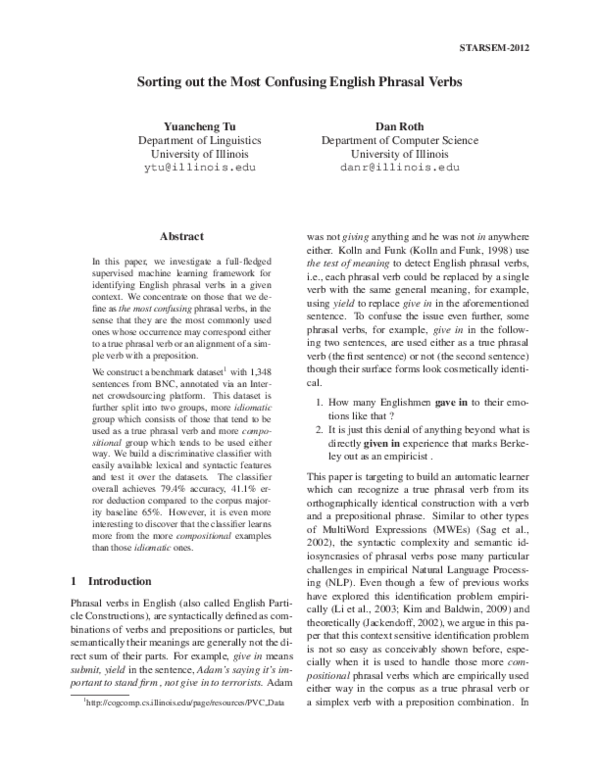 (PDF) Sorting out the most confusing english phrasal verbs