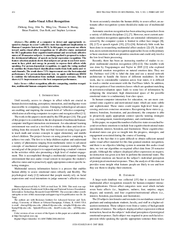 (PDF) Audio-visual affect recognition