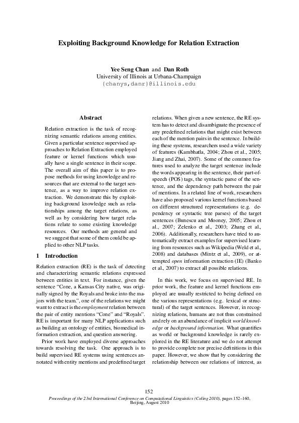 (PDF) Exploiting background knowledge for relation extraction