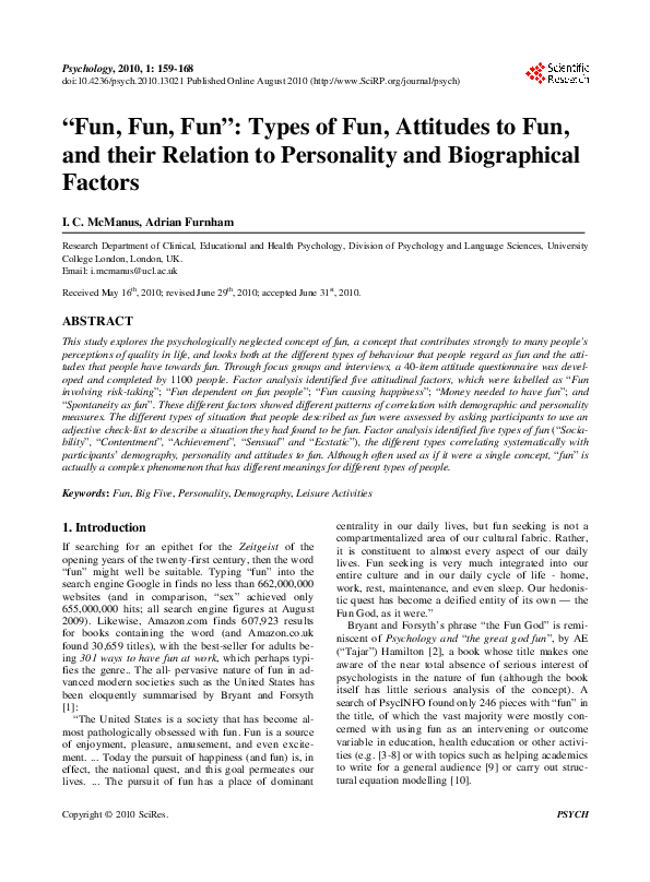 (PDF) Fun, fun, fun": Types of fun, attitudes to fun, and their ...