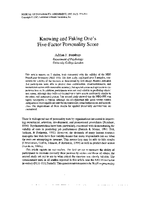 (PDF) Knowing and faking one's five-factor personality score