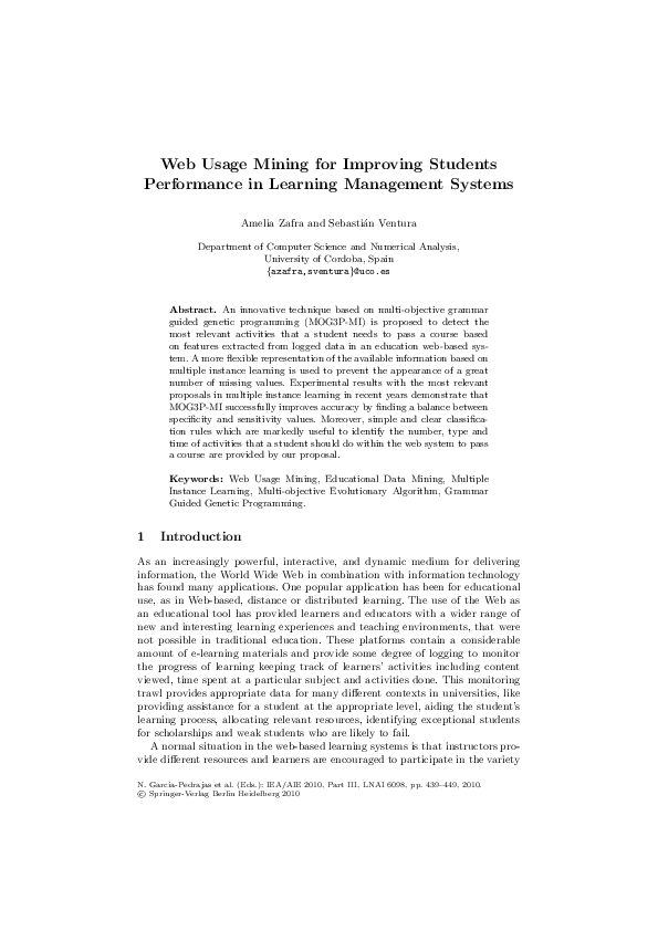 (PDF) Web usage mining for improving students performance in learning management systems