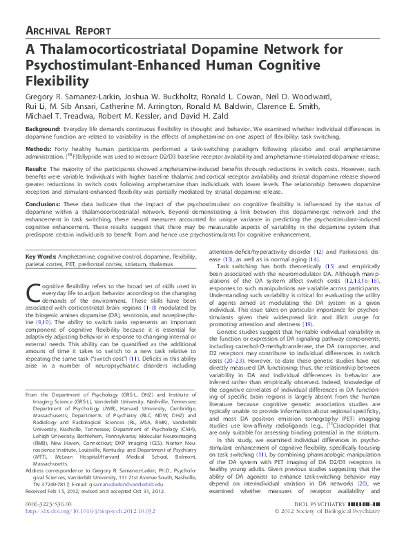 (PDF) A thalamocorticostriatal dopamine network for psychostimulant ...