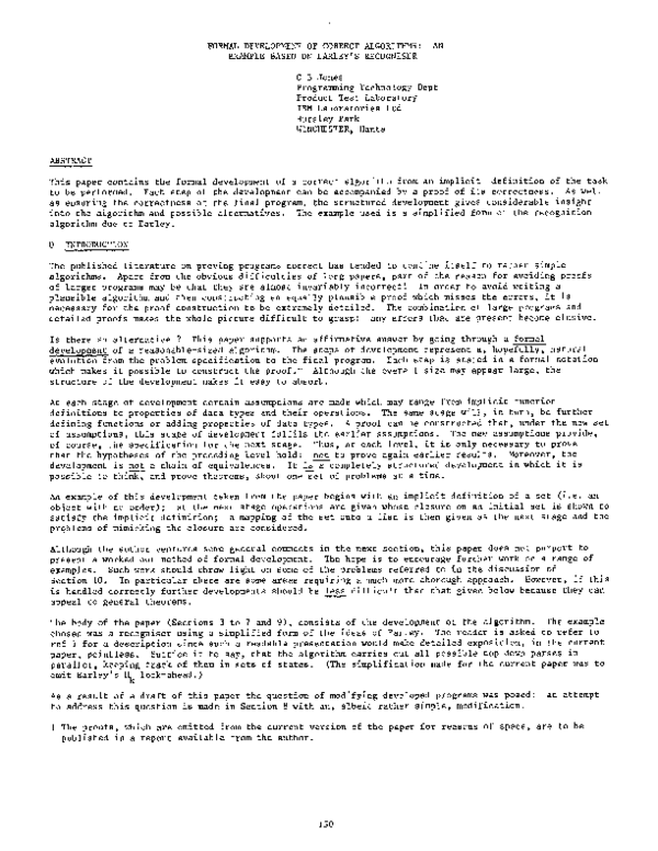 (PDF) Formal development of correct algorithms: An example based on earley's recogniser