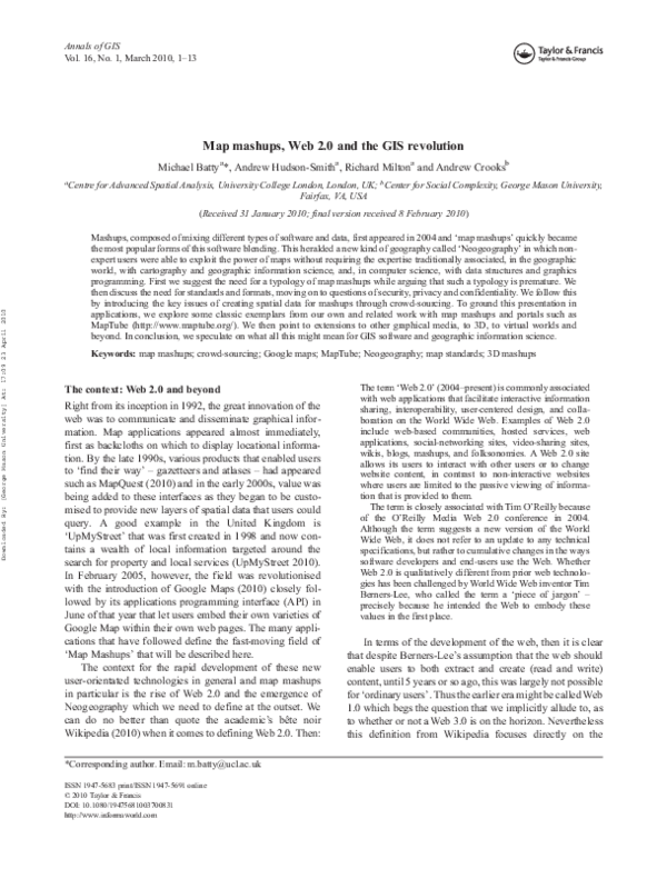 (PDF) Map mashups, Web 2.0 and the GIS revolution