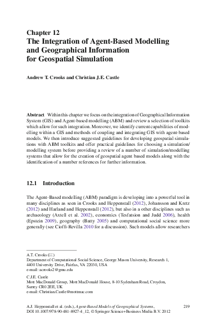(PDF) The integration of agent-based modelling and geographical information for geospatial ...